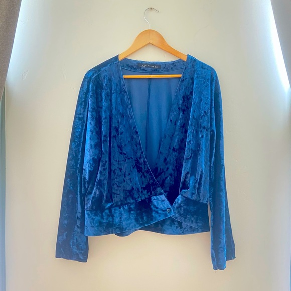 Zara | Tops | Zara Crushed Blue Velvet Crossover Top | Poshmark